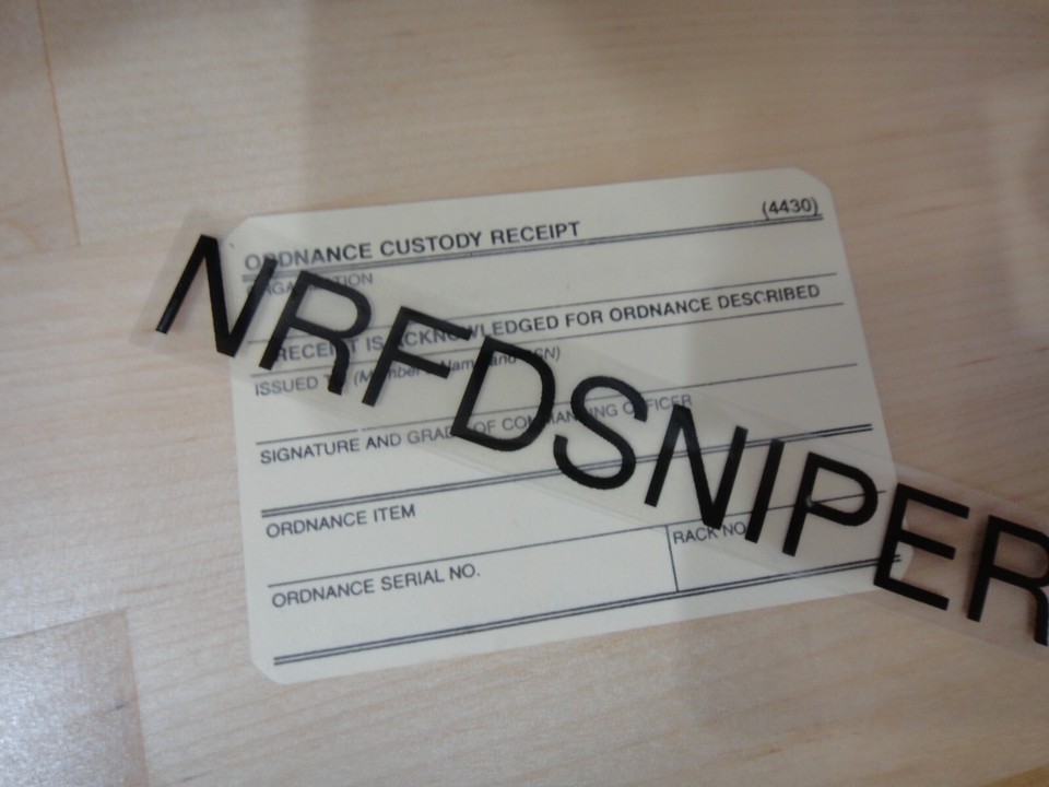 USMC ORDNANCE CUSTODY RECEIPT 4430 NAVMC 10520 WEAPONS ISSUE CARD (Z637 ...