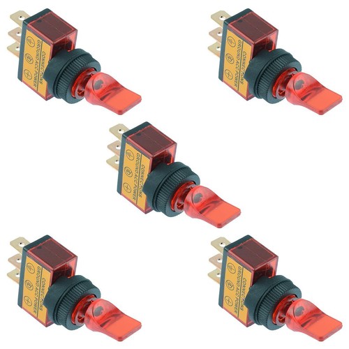 5 x 12V Red illuminated On-Off Toggle Flick Switch SPST Auto Car ...