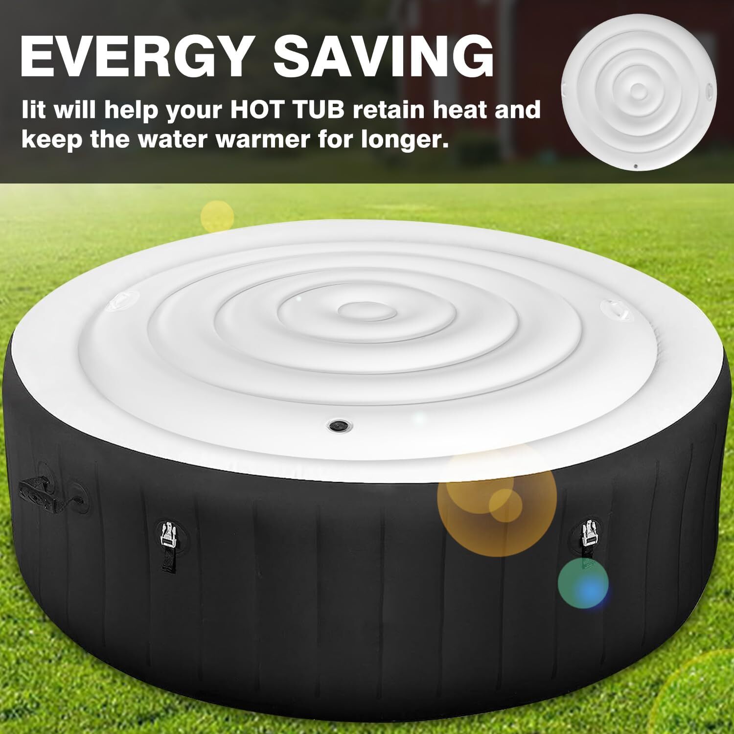 Inflatable Hot Tub Cover with Handle - 4.5 Ft Energy Saving Lid for ...