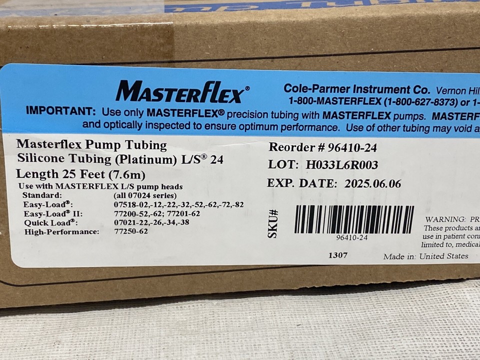 MASTERFLEX Platinum Cured Silicone Precision Pump Tubing L/S 24 25 ...