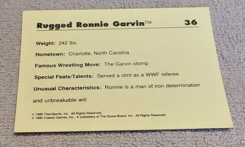 1990 WWF Classic Series 1 Ronnie Garvin #36 Wrestling Trading Card wwe ...