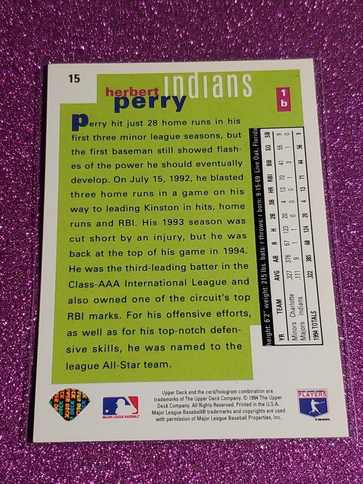 1995 Upper Deck Collector's Choice SE Herbert Perry Indians #15 Rookie ...
