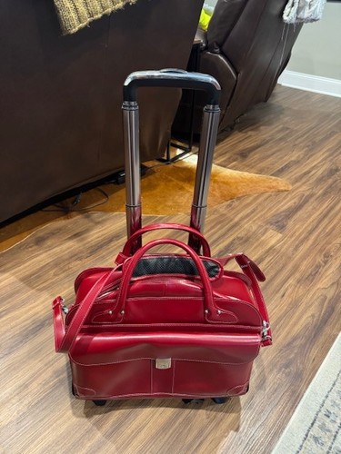 McKlein Red Rolling Briefcase Detachable Wheeled Leather Travel Luggage ...