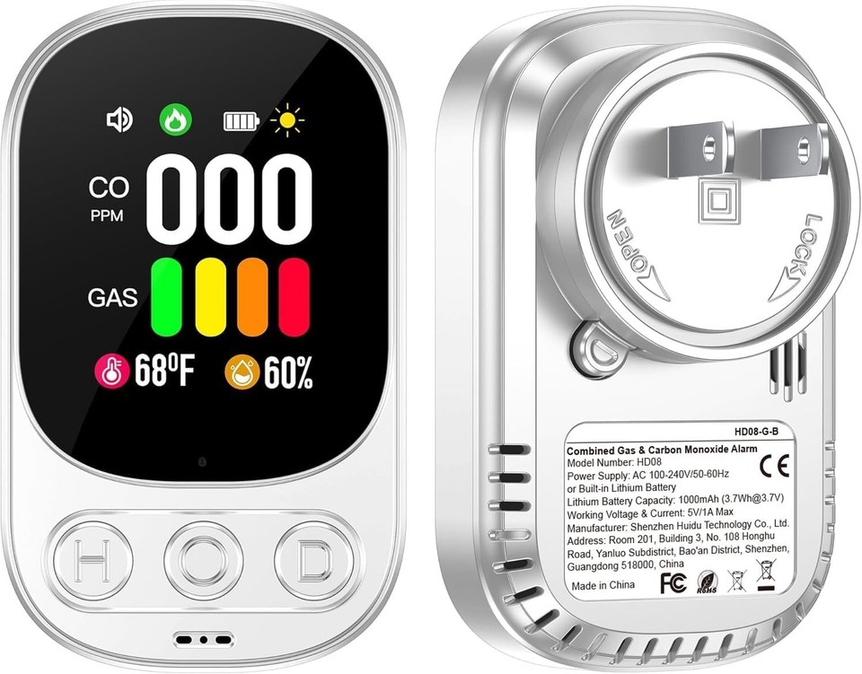 2XCarbon Monoxide Detector Plug 3-in-1 CO Level Monitor Alarm with Temp ...