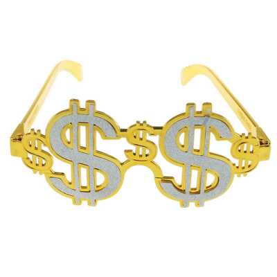 Gold and Silver Glitter Dollar Sign Glasses 80's Hip Hop Rapper Party ...