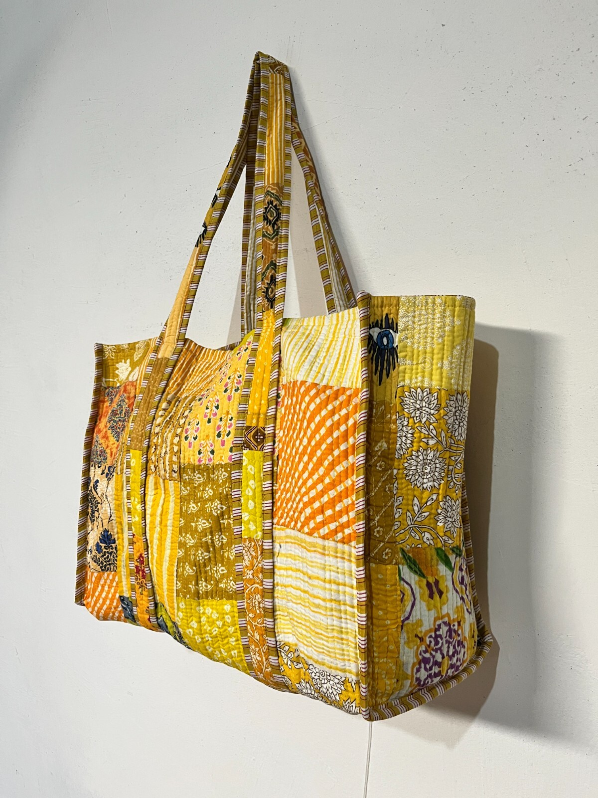 Indian Yellow Patchwork Quilted Shoulder Bag Women's Beach 100%Cotton ...