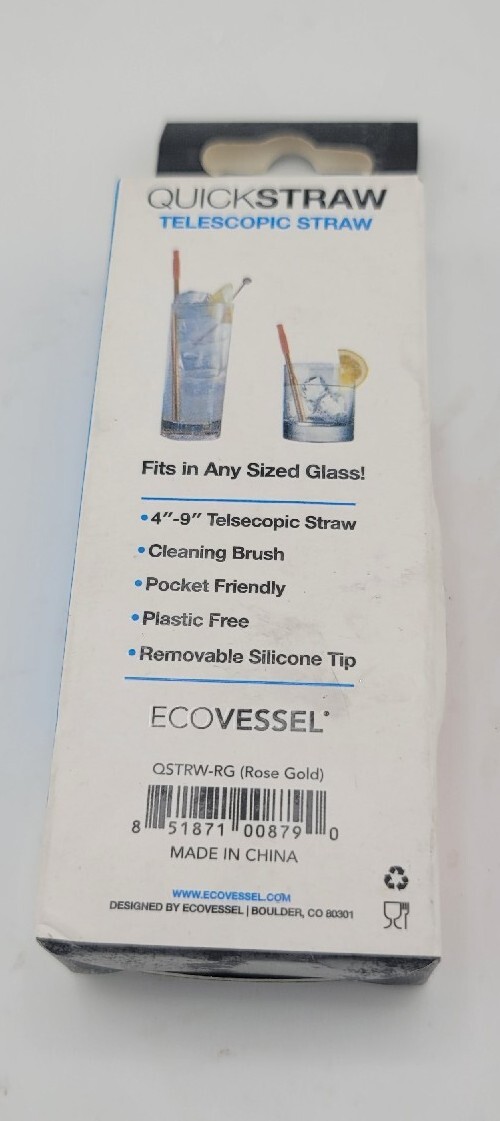 Eco Vessel Telescopic Quick Straw w Case and Cleaning Brush Rose Gold ...