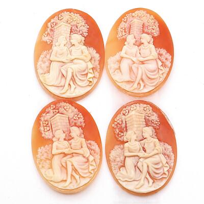Lot of 4 Vintage Loose Cameo Shell of Two Maiden Ladies For Pin Brooch ...