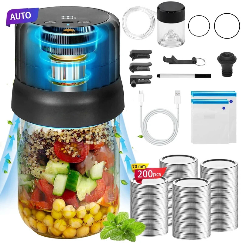 Electric Mason Jar Vacuum Ever Sealer Kit for Wide/ Regular Mouth Jars ...