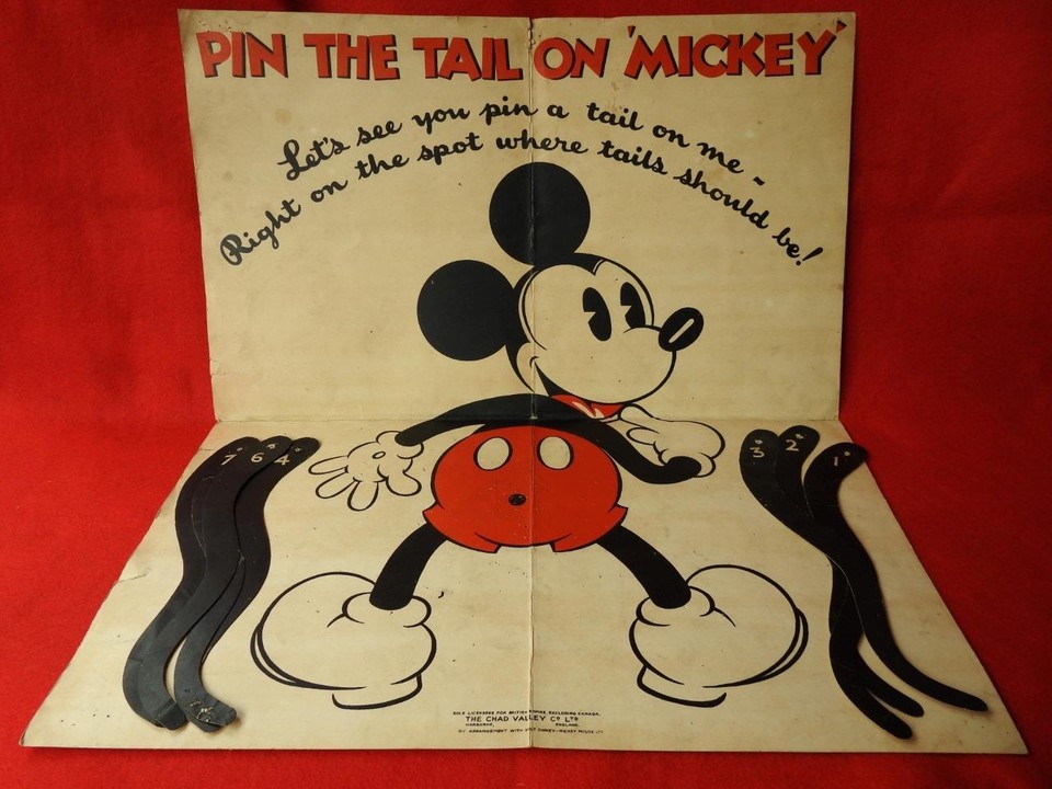 CHAD VALLEY C1933 RARE TAILLESS MICKEY PIN THE TAIL WALT DISNEY MICKEY ...