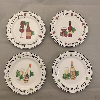 Set of 4 Nantucket Home 7 1/2" Side Plates with 4 different Wine Design ...