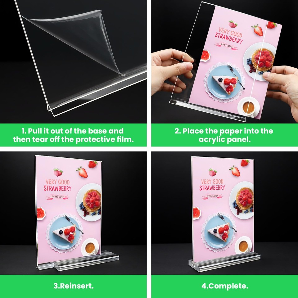 Acrylic Sign Holder 5 x 7 , 9 Pack Clear Display Table Top Signs Stand ...