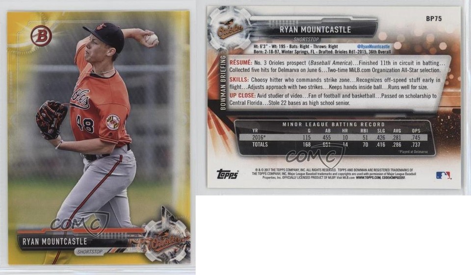 2017 Bowman Prospects Retail Yellow Ryan Mountcastle #BP75 0x7q | eBay UK