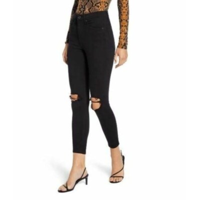 TOPSHOP Jamie Black Skinny Jeans High Rise Stretch Denim Ripped SZ 24 ...