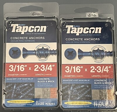 Tapcon Concrete Anchor 3/16" x 2-3/4” Phillips Head Screws 50 Count ...