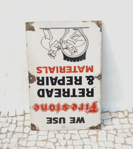 Antique Firestone Retread & Repair Materials Advertising Enamel Sign ...