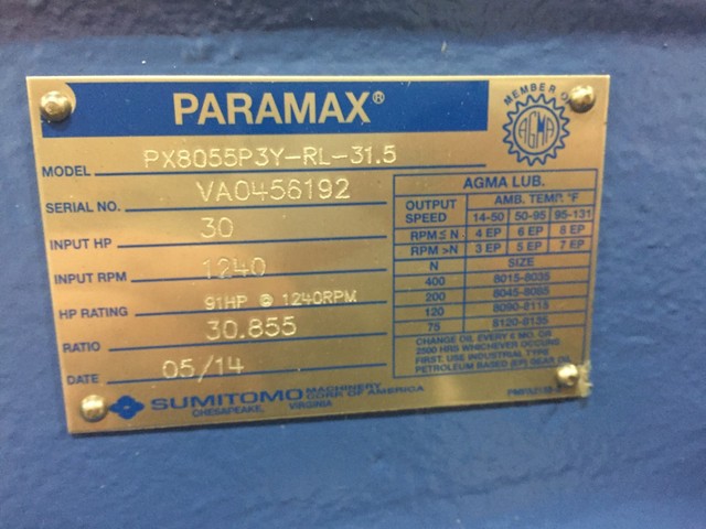 SUMITOMO PARAMAX REDUCER GEAR BOX PX8055P3Y-RL-31.5 31 1 for sale ...
