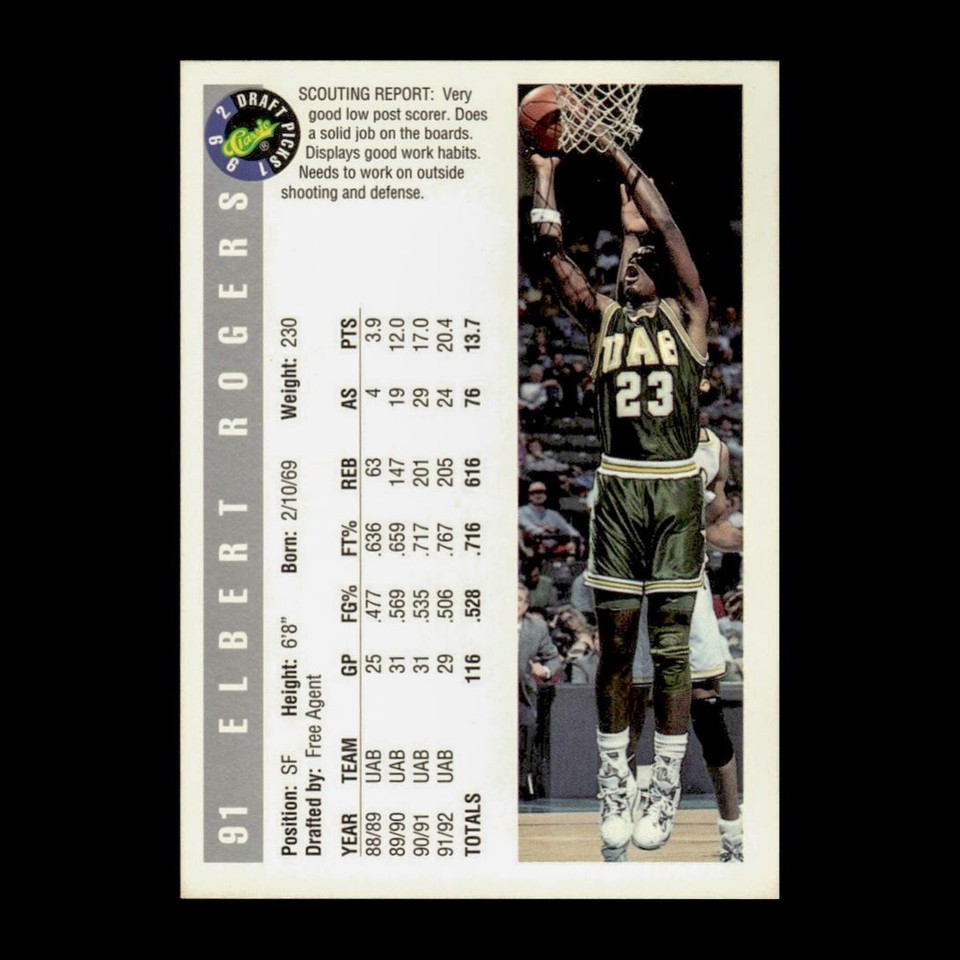 Elbert Rogers 1992-93 Classic Draft UAB Blazers #91 R331G 28 | eBay