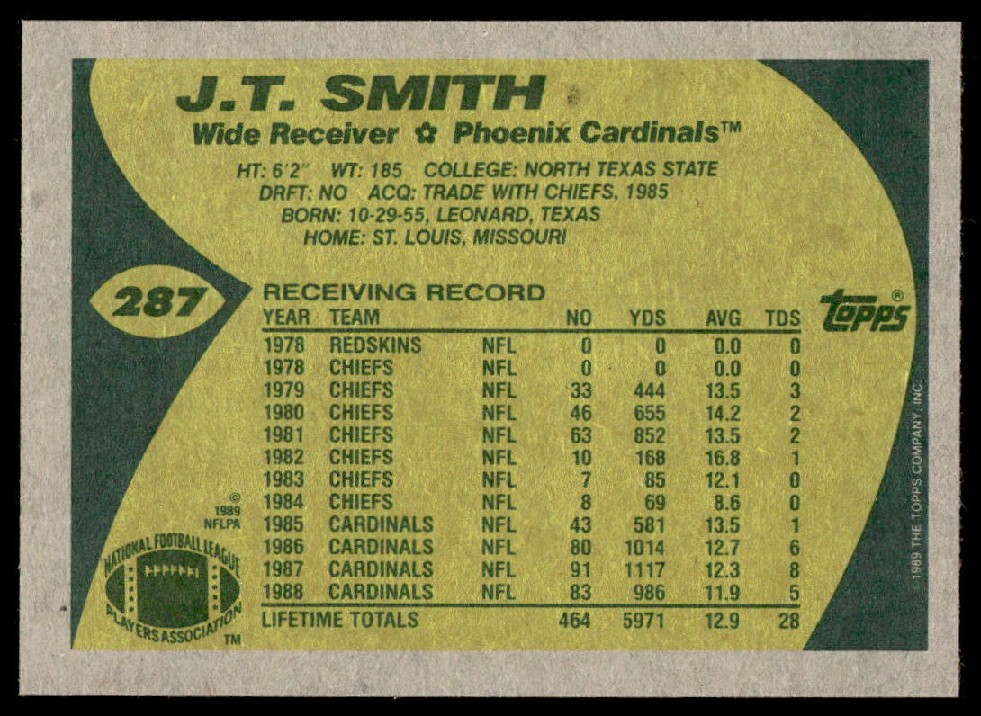 1989 Topps #287 J.T. Smith Phoenix Cardinals | eBay