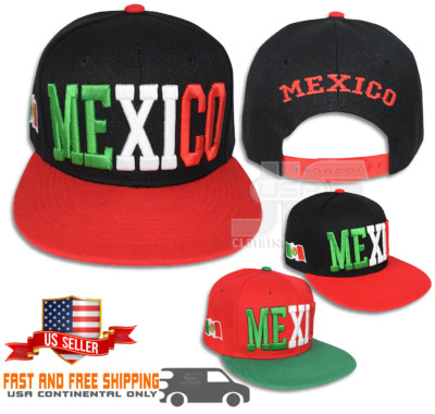 MEXICO Snapback hat Flag Embroidered Baseball M 3D cap Black Red Green ...