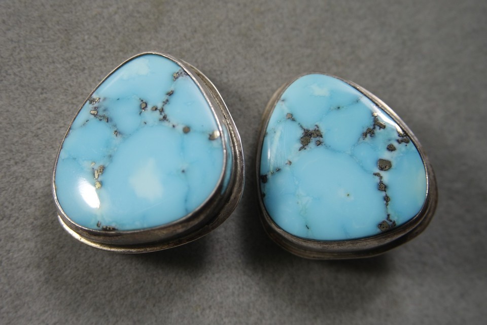 Vintage Large Sterling Silver & Turquoise Southwestern Earrings by ...