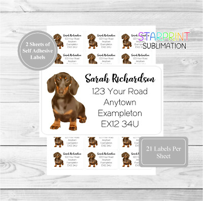 Dachshund (Smooth Haired Chocolate/Tan) 42 Personalised Address Labels ...