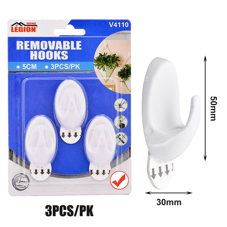 Removable Hooks Self Adhesive Wall Hanging Utility Hook 4 Sizes | eBay ...