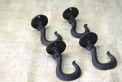 4 Ceiling Hooks Hanging Plant Hook Rustic Cast Iron 4 1/2" Coat Tow ...