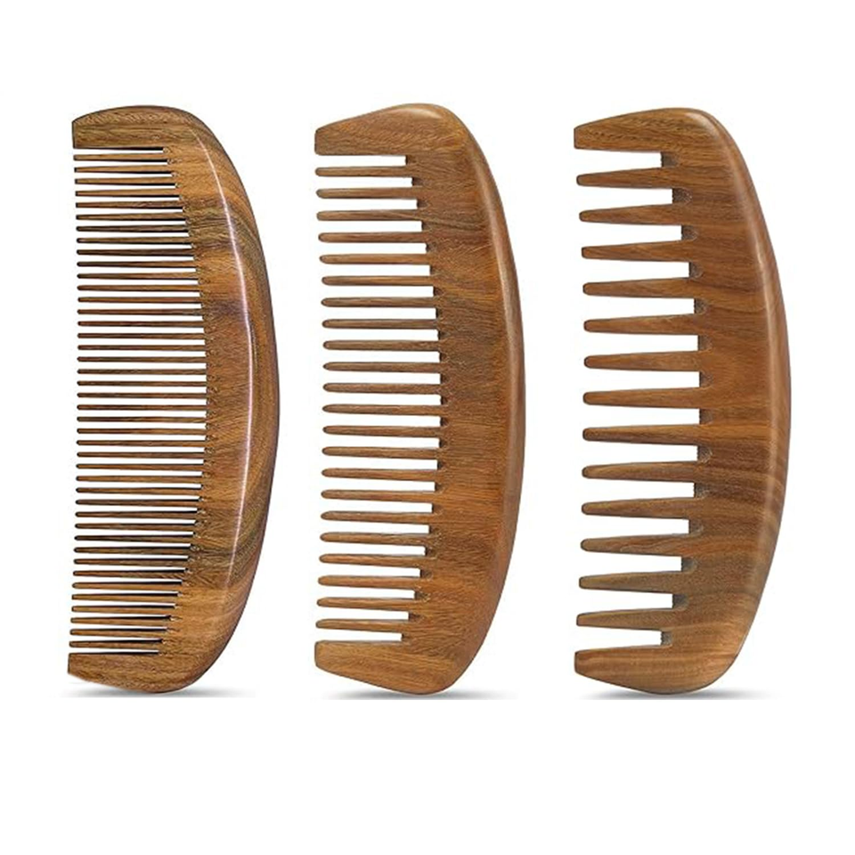 Wooden Hair Comb,Fine Middle Wide Tooth Wood Comb Set for Women Men ...