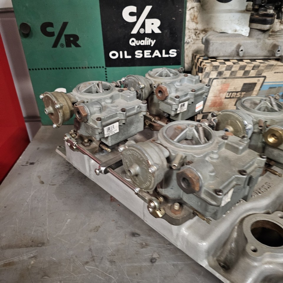 Vintage Chevy 348 409 4x2 Intake & New Carbs Offenhauser Manifold Hot ...