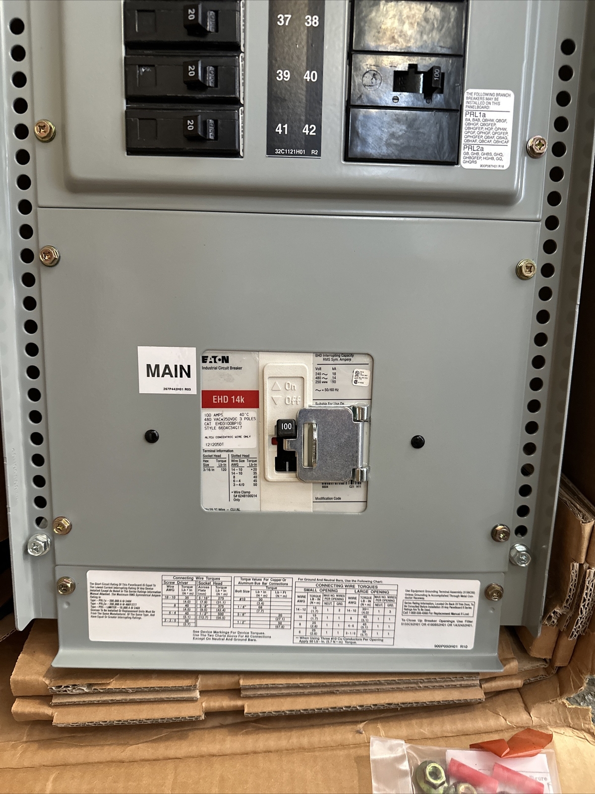 ⚡️Eaton PRL2A 100 AMP Panelboard 480Y/277V 3-Phase 4W 42ckt W/Breakers ...