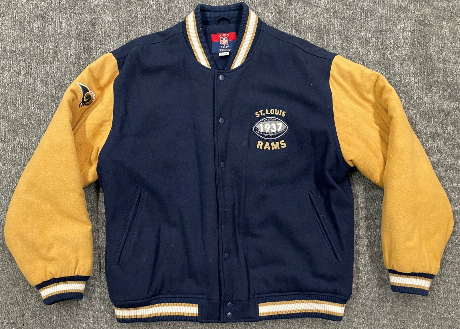 RARE REEBOK NFL GRIDIRON CLASSIC 1937 ST Louis RAMS Throwback Varsity ...