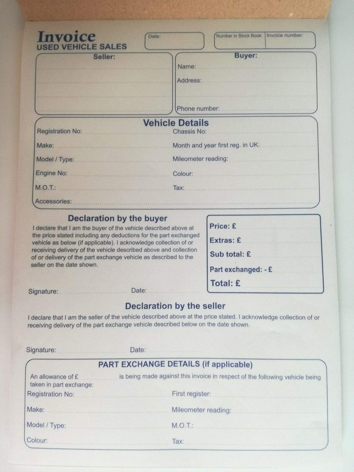 Invoice PAD A4 Used Vehicle Sales Trade Cars Receipt Duplicate NCR ...