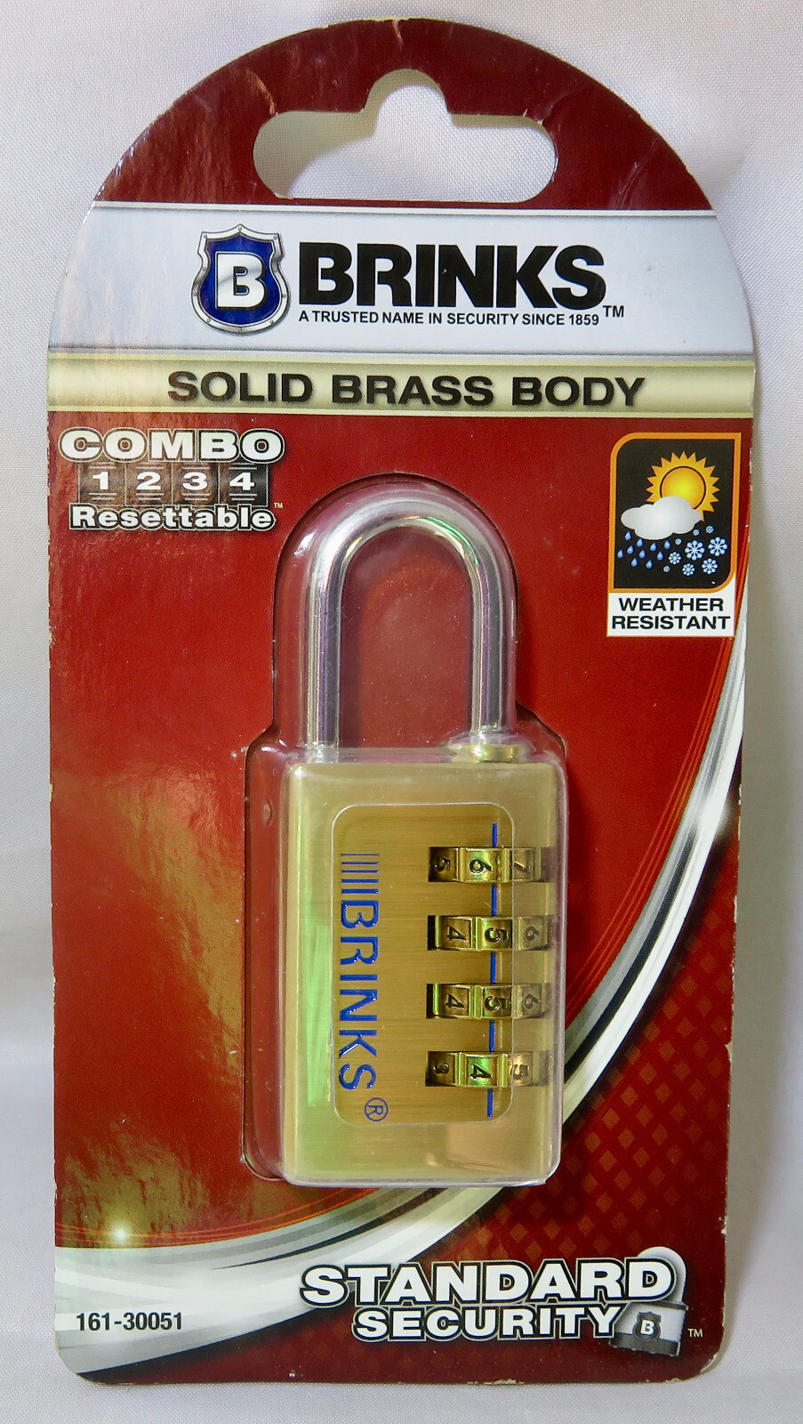 BRINKS 161-30051 Solid Brass Resettable Combination Lock, Weather ...