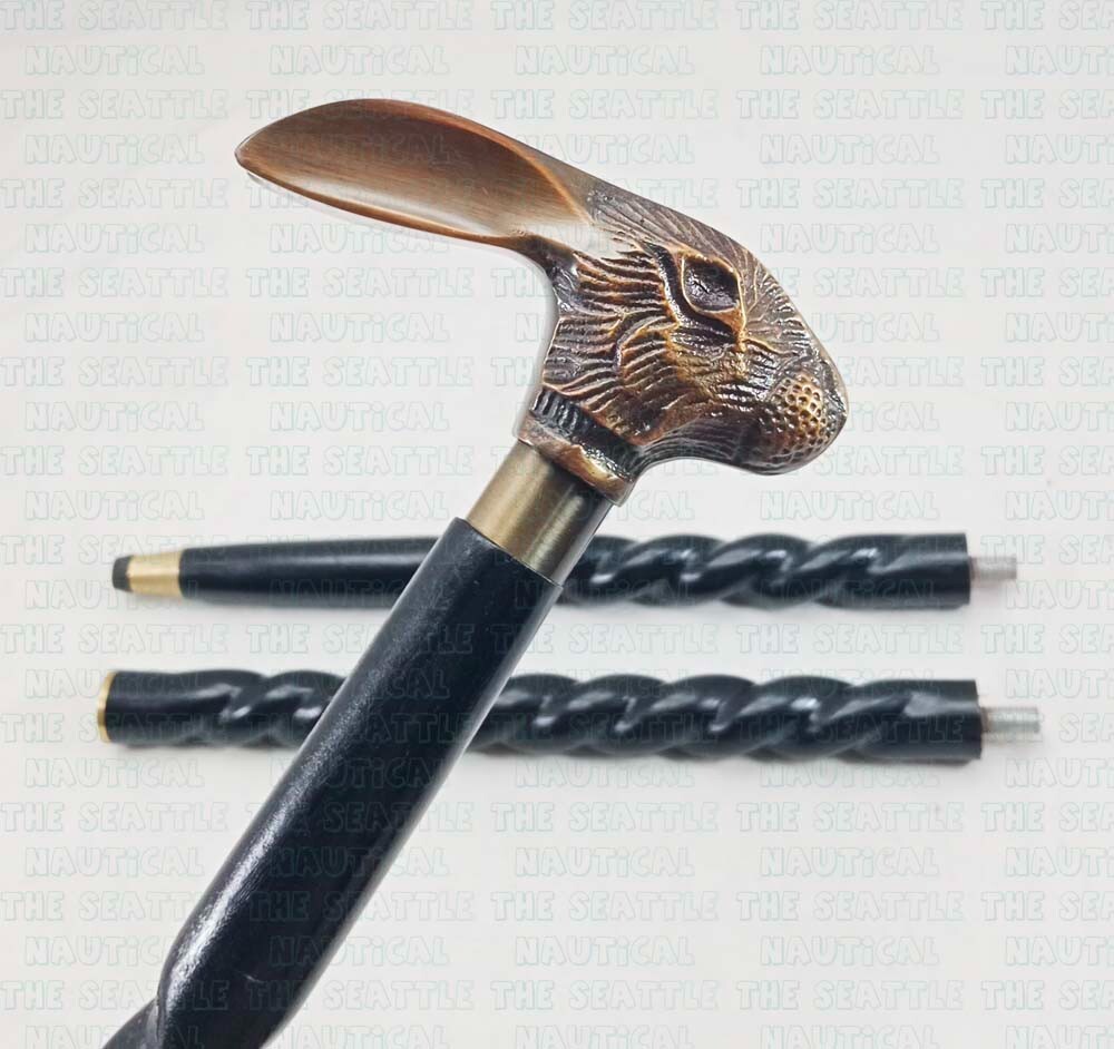 Antique Finish Bunny Rabbit Handle Hand Carved Spiral… - Gem