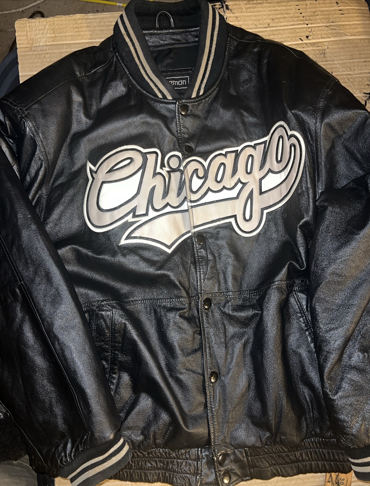 GENUINE “Chicago “ 100% Black Leather Varsity “CHICAG… - Gem