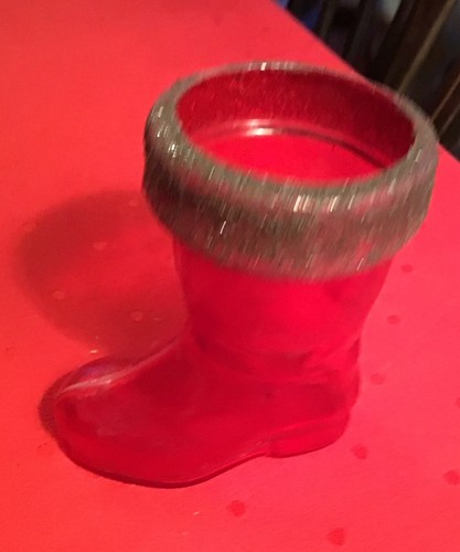 Vintage Rosbro Red Plastic Santa Boot Candy Container Glitter Top ...