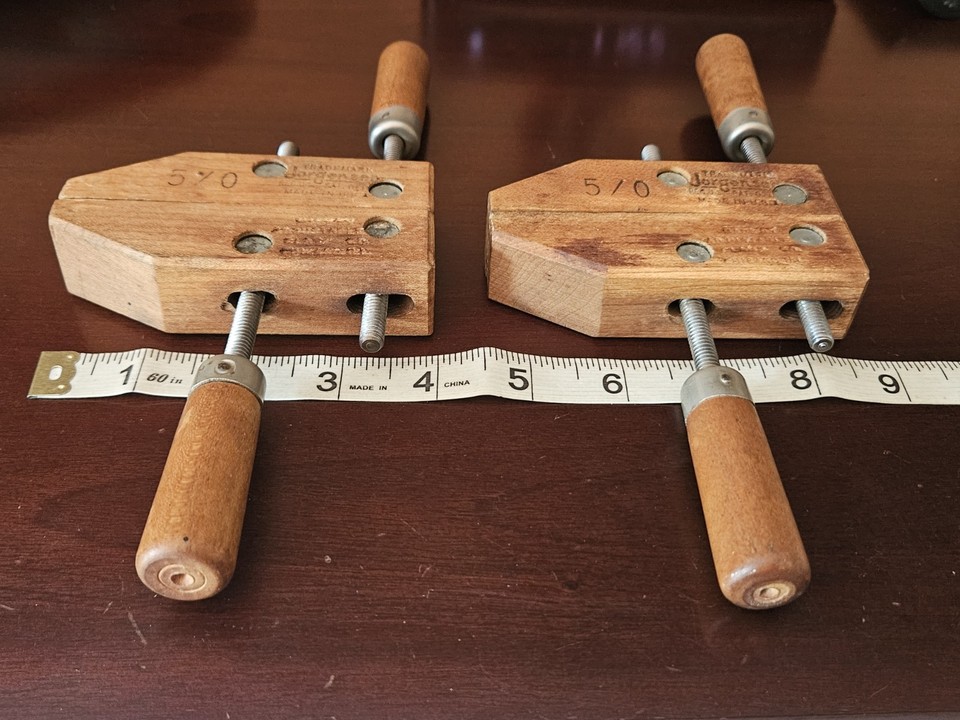 VINTAGE JORGENSEN 5/0 WOOD ADJUSTABLE CLAMPS PAIR OF TWO GLUE TACK ...