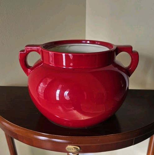vtg Handmade Red Glazed Pottery Stoneware Pot Vase Round with Double ...