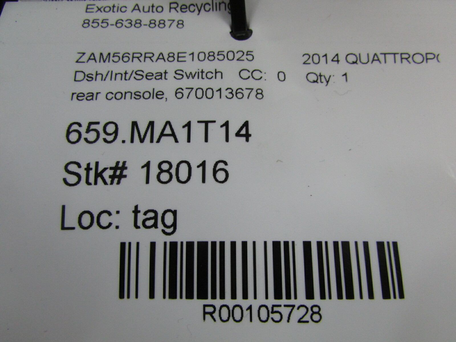 Maserati Quattroporte, Interior Dash Seat Switch, Used, P/N 670013678 ...