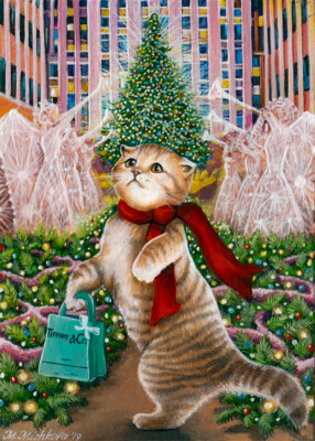 Limited Edition ACEO PRINT Cat Rockefeller Center NYC Christmas Lights ...