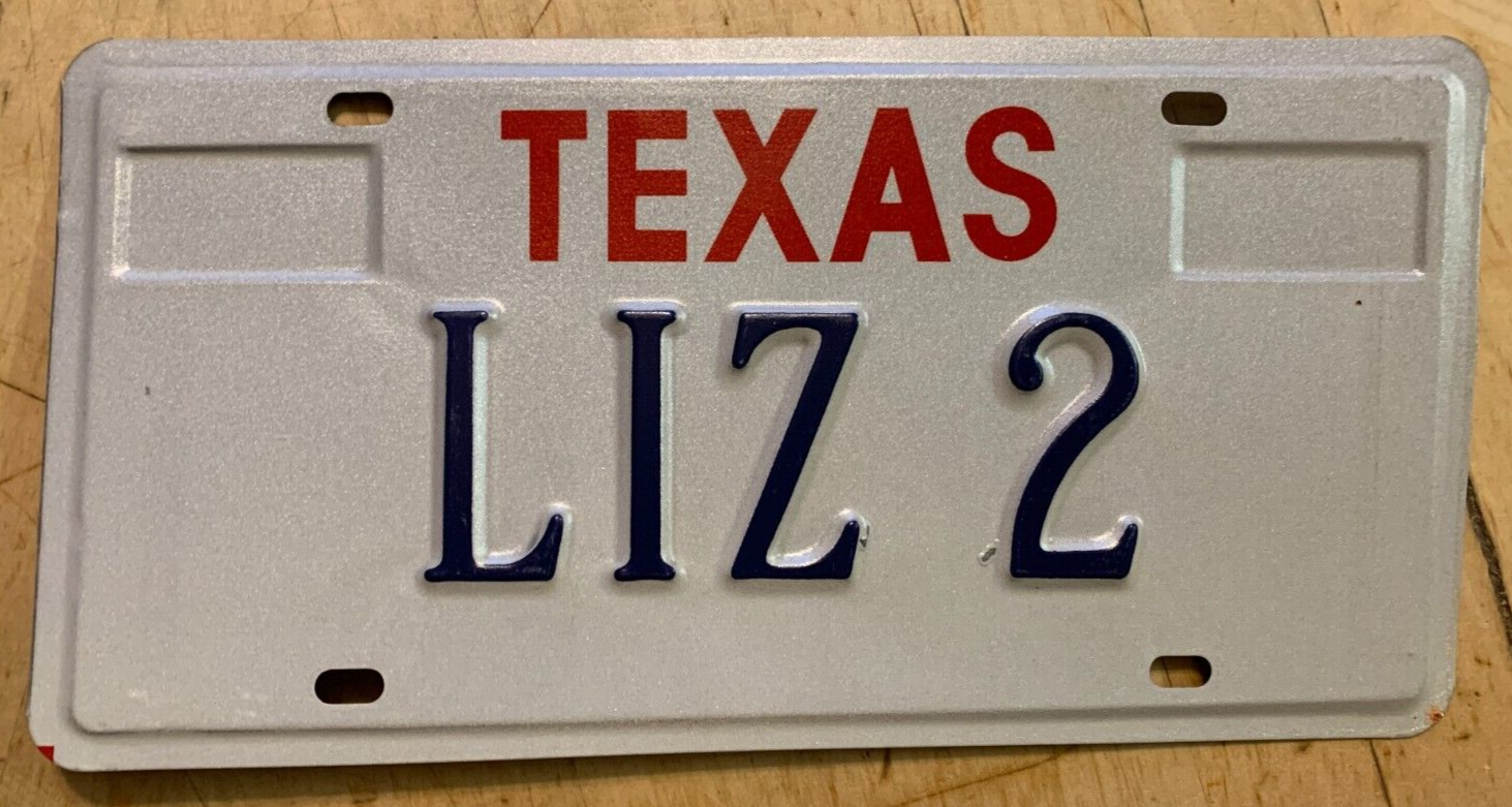 1980'S TXS VANITY LICENSE PLATE " LIZ 2 " TX ELIZABETH TIN LIZZY LIZ'S ...