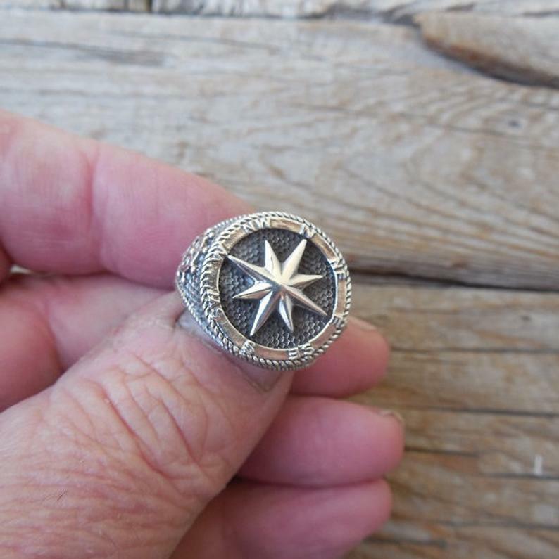 Men's Nautical Sign Signet Ring For Men's In 935 Argentium Silver | eBay