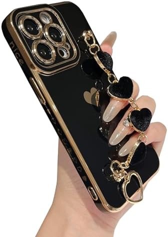 for iPhone 13 Pro Case,Cute Plating Love Heart Wrist Strap Chain Bracelet Phone | eBay