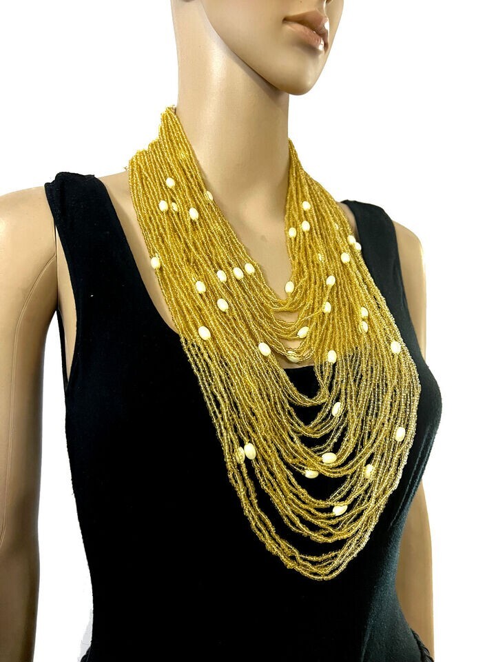 N6275 Fashion Glass Multi Strand Boho Gypsy Necklace Heavy Long Runway ...