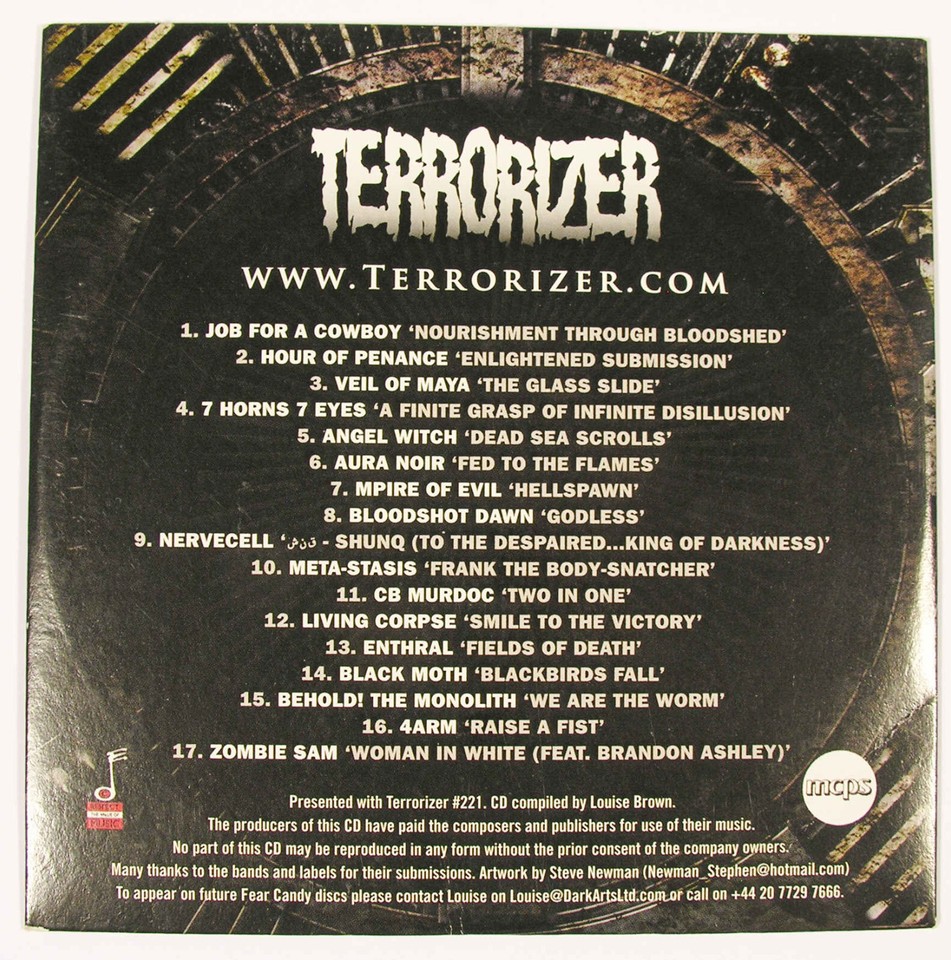 FEAR CANDY 105 TERRORIZER CD ANGEL WITCH AURA NOIR MPIRE OF EVIL ...