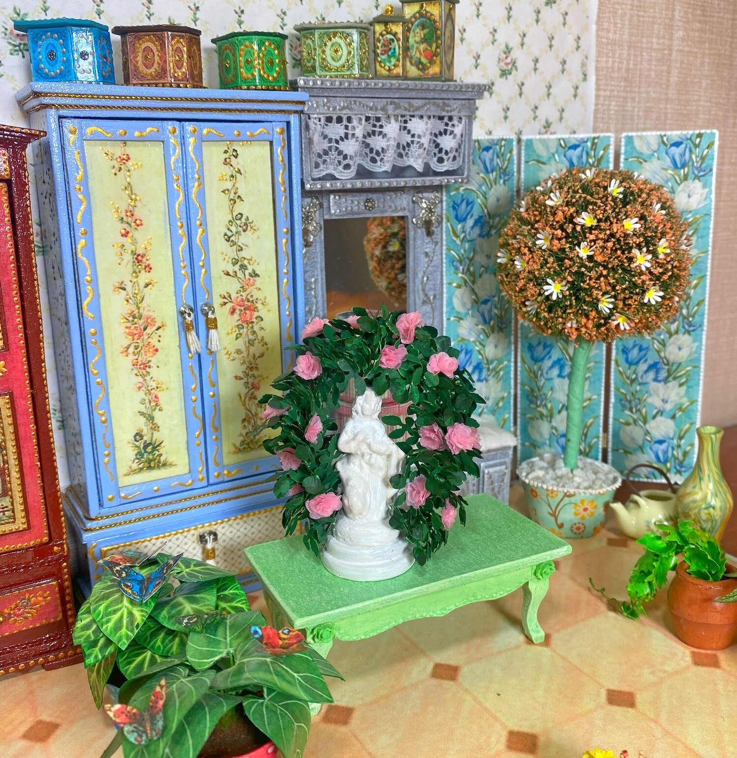 Beauty Figure Roses Flowers Park Garden Dollhouse Miniature Scale 1:12 ...