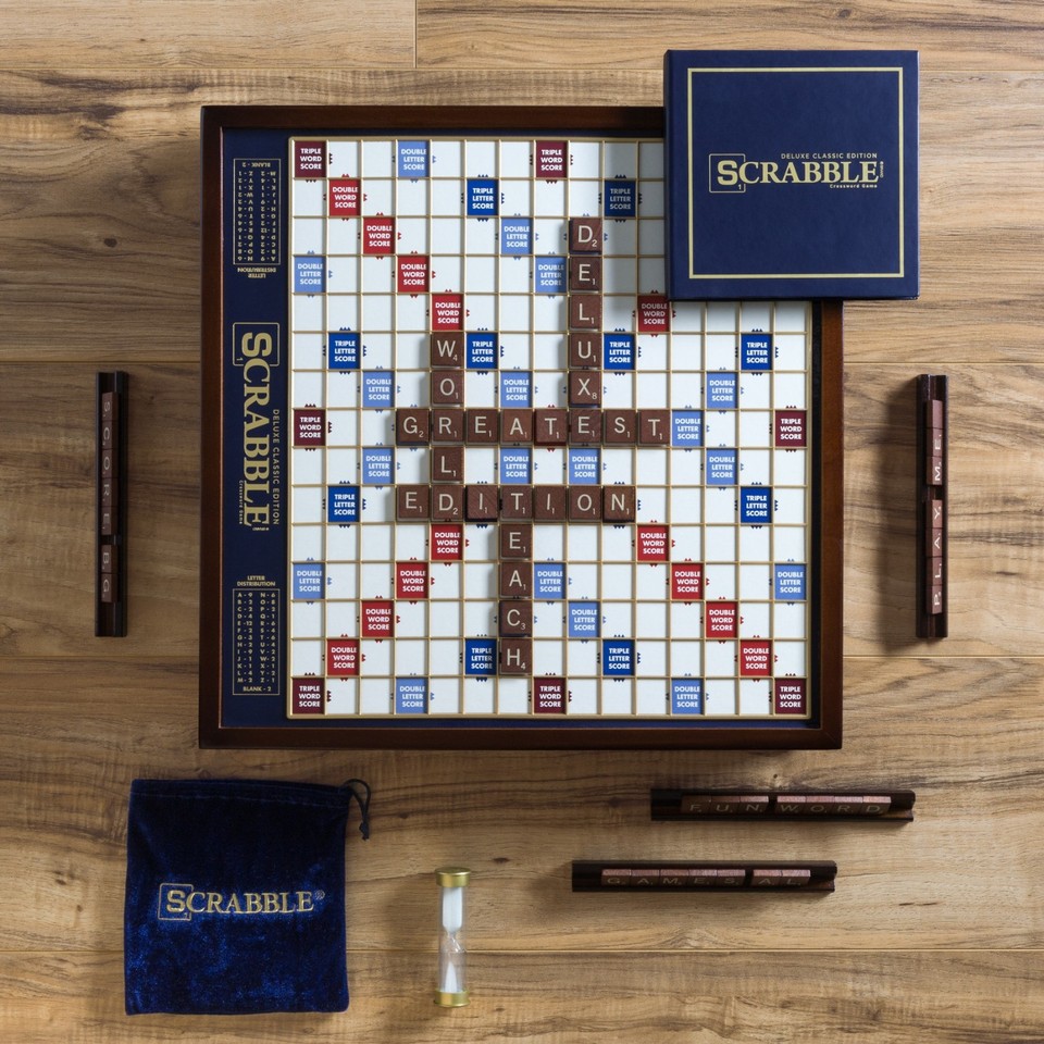 Scrabble Deluxe Classic Edition Wood Rotating Turntable Board Game Lazy ...