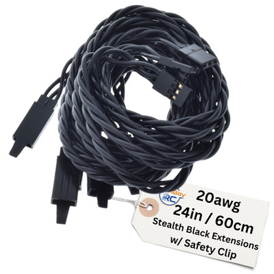 (5) 60CM Twisted 20awg Black Servo Extension Leads JR / Hitec w/ Safety ...