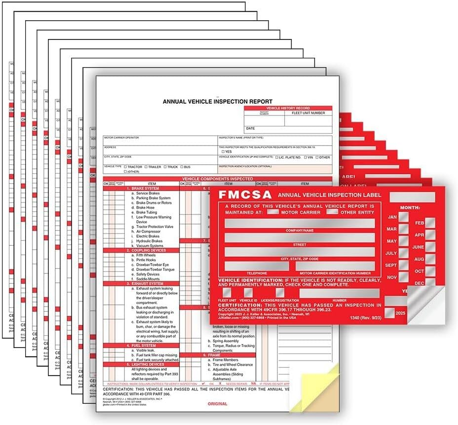 J. J. Keller 10-Pack, Annual Vehicle Inspection Report Form & Red FMCSA ...